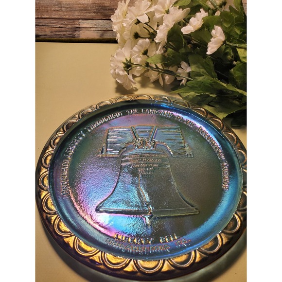 Accents | Liberty Bell Iridescent Carnival Glass Plate Bicentennial ...